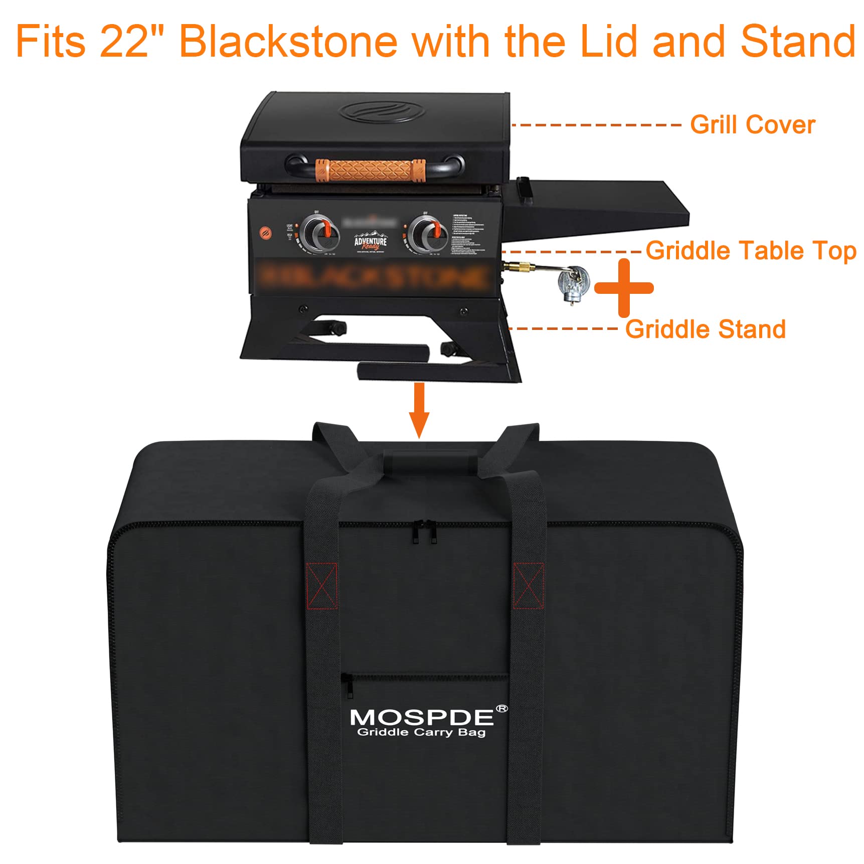 Griddle Carry Bag Fits for Blackstone 22 Inch Table Top Griddle with Grill Cover and Stand, Fits Blackstone 22" Grill Griddle with the Lid and Stand Carrying Bag 600D Heavy Duty Water-Resistant