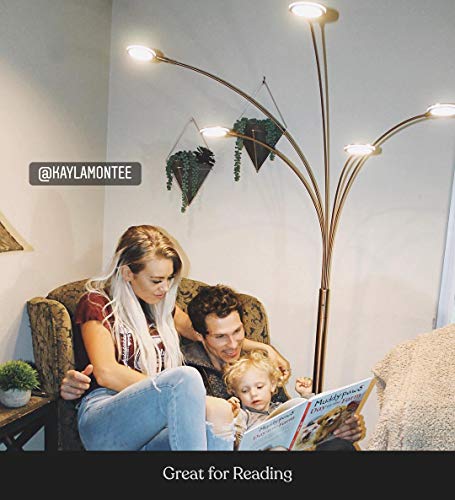 Brightech Orion Arc Floor Lamp for Living Room, Tree Floor Lamp with 5 Adjustable Arms, Multi-Head Standing Lamp with Flexible Rotating LED Lights for Bedroom, Dorm - Bright Hanging Lighting - Silver