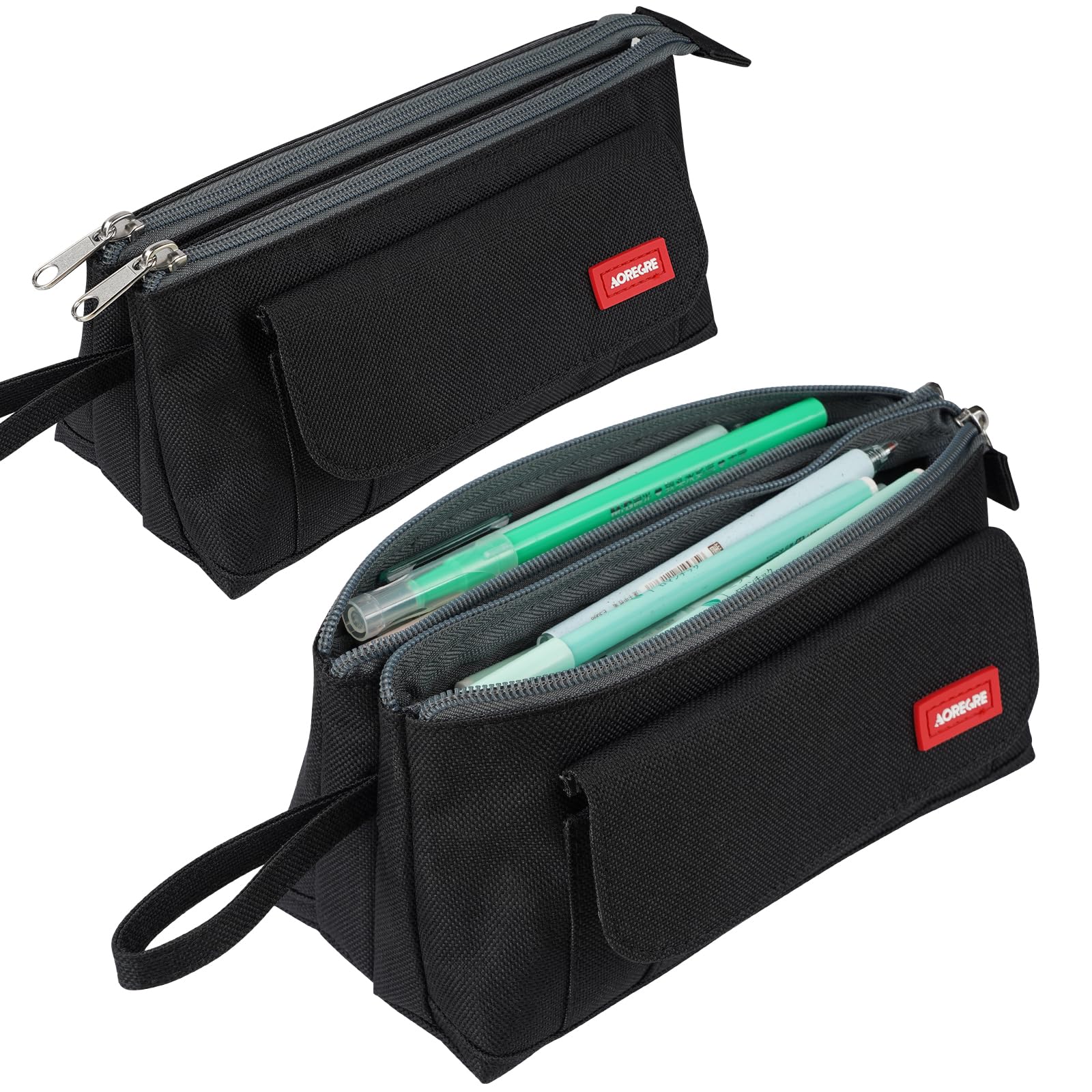 Pencil Case with Two Large Compartment Pockets Large Capacity Pencil Pouch Pencil Pouch Cosmetic Bag School Supplies Office Stationery Storage Gift for Students Girls Boys Adults Teenagers-Black
