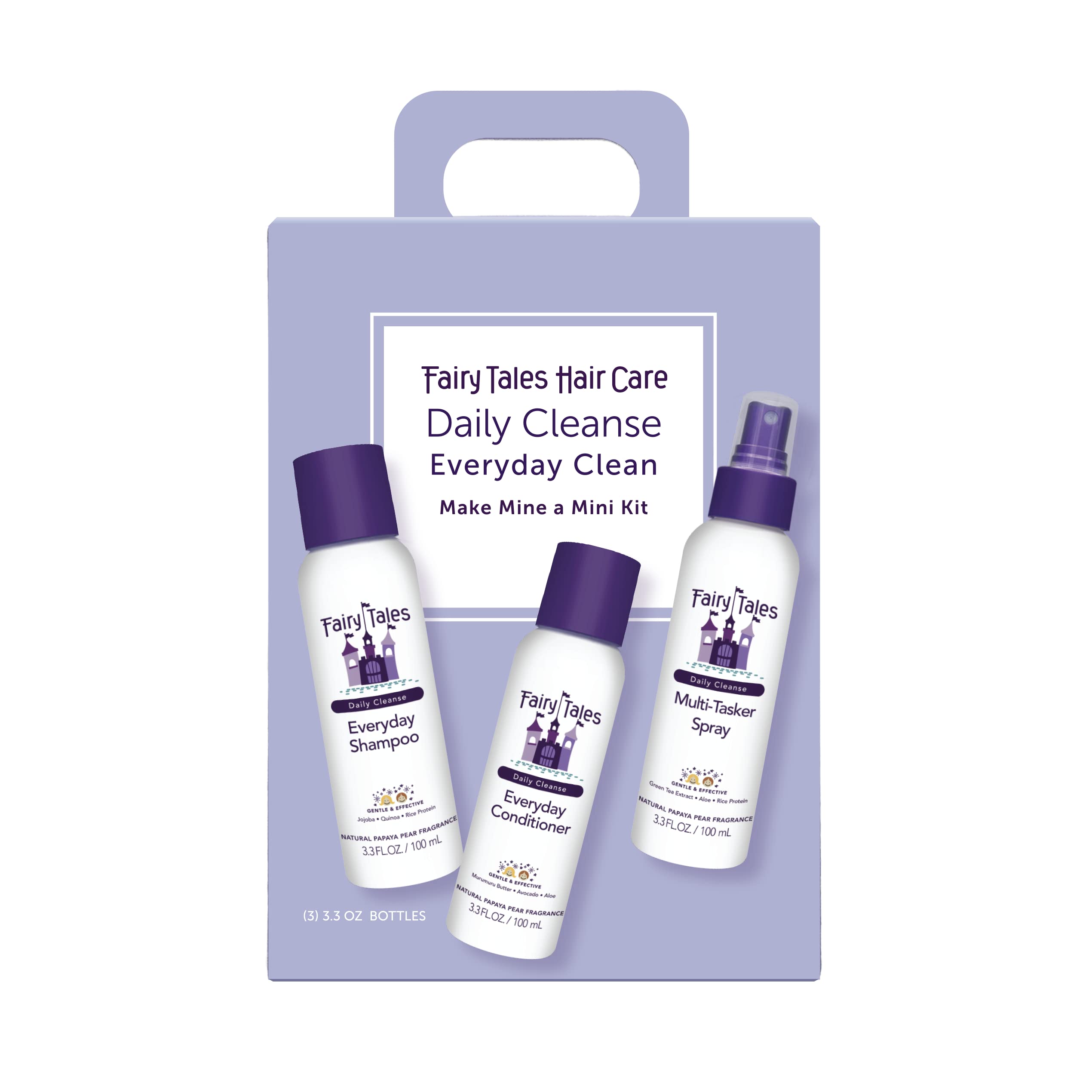 Fairy Tales Daily Cleanse Shampoo, Conditioner, and Spray - Travel Pack - 3 pack (3.3 oz) | Made with Natural Ingredients in the USA | No Parabens, Sulfates, or Synthetic dyes