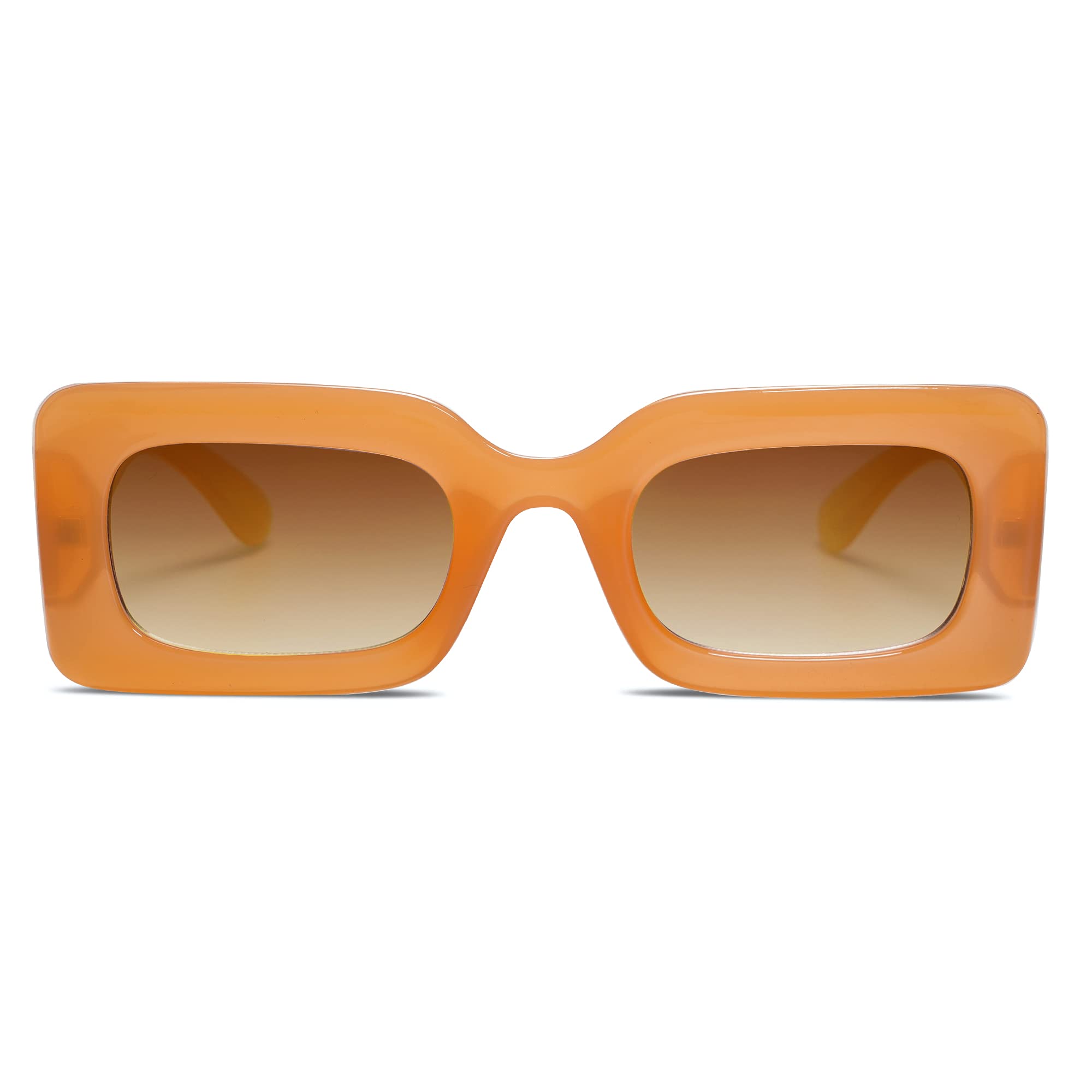 SOJOS Retro 90s Nude Rectangle Sunglasses Womens Mens Trendy Chunky Glasses Orange Frame Brown Lens