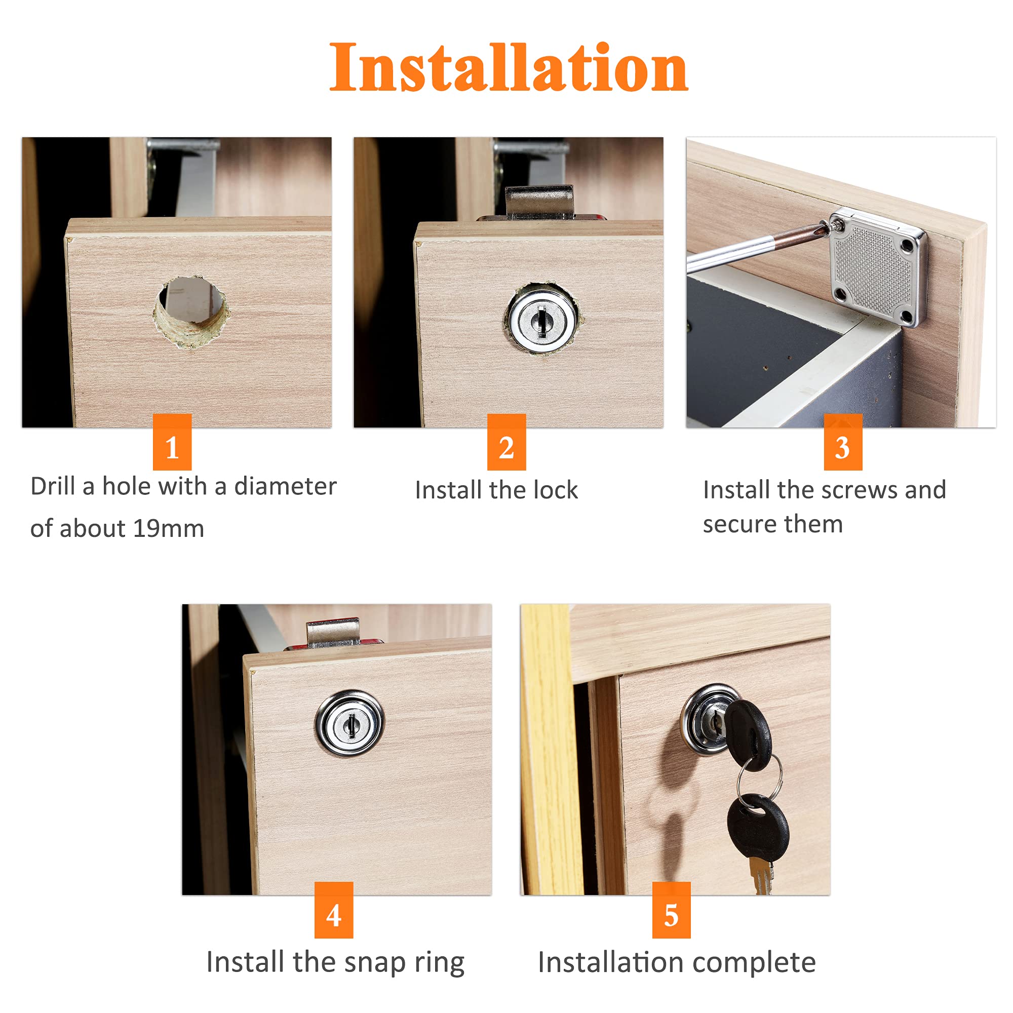 Lpraer 4 Pack Cylinder Cam Drawer Lock with Keys, Cabinet Locks 20mm Cylinder and Chrome Finish, Keyed Alike with 8 Keys, Security Locks for Cupboard Door Cabinet Mailbox