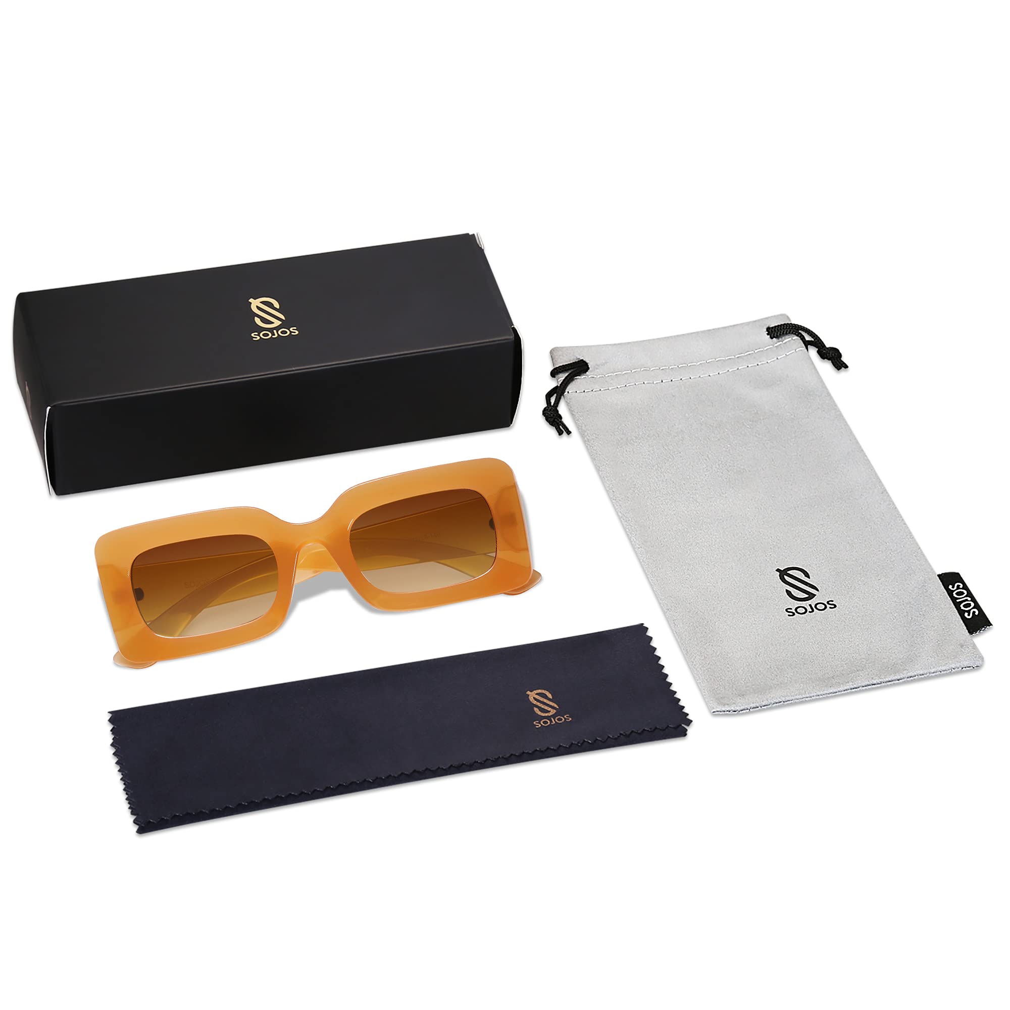 SOJOS Retro 90s Nude Rectangle Sunglasses Womens Mens Trendy Chunky Glasses Orange Frame Brown Lens