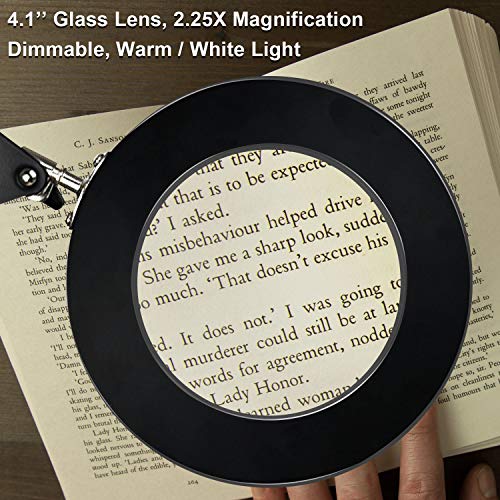 Psiven LED Magnifying Lamp, Dimmable Magnifier Desk Lamp/Task Lamp with Clamp (3 Lighting Modes, 10W, 5 Diopter, 4.1'' Glass Lens) Highly Adjustable Swing Arm Craft, Workbench, Drafting, Work Light