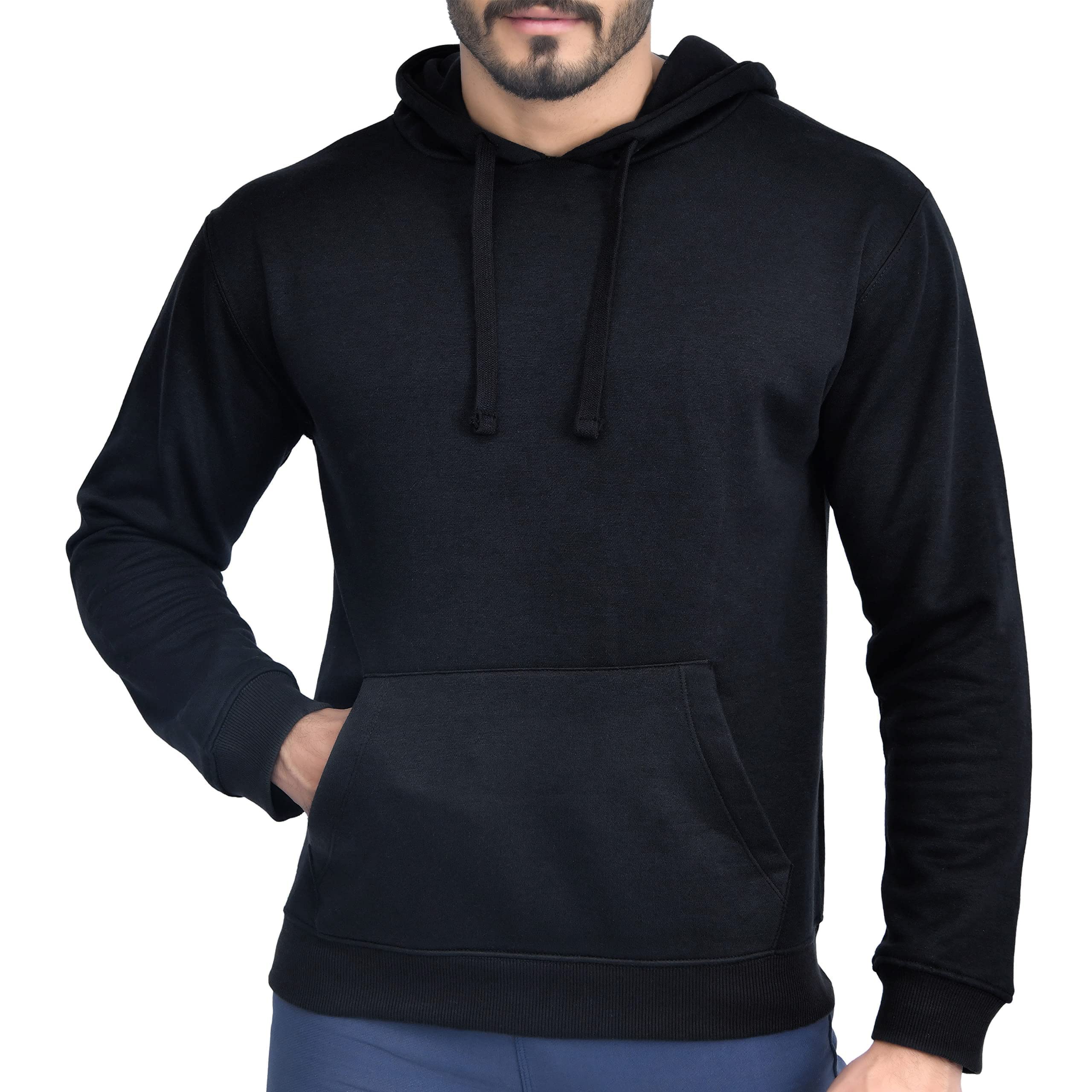 Sleepdown Essentials Hoodies for Men, Ultra Soft Cotton-Blend Long-Sleeve Warm Pullover Sweatshirt Hoodie Cozy Plain Stylish Men's Fleece Hooded Sweatshirts - Large, Black