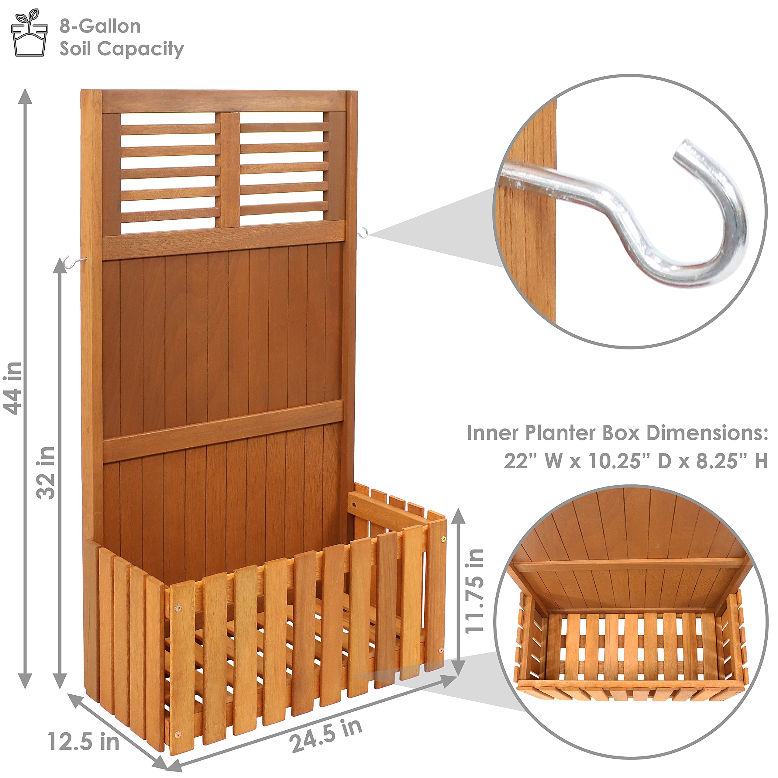 Sunnydaze Outdoor Wooden Garden Planter Box with Privacy Screen