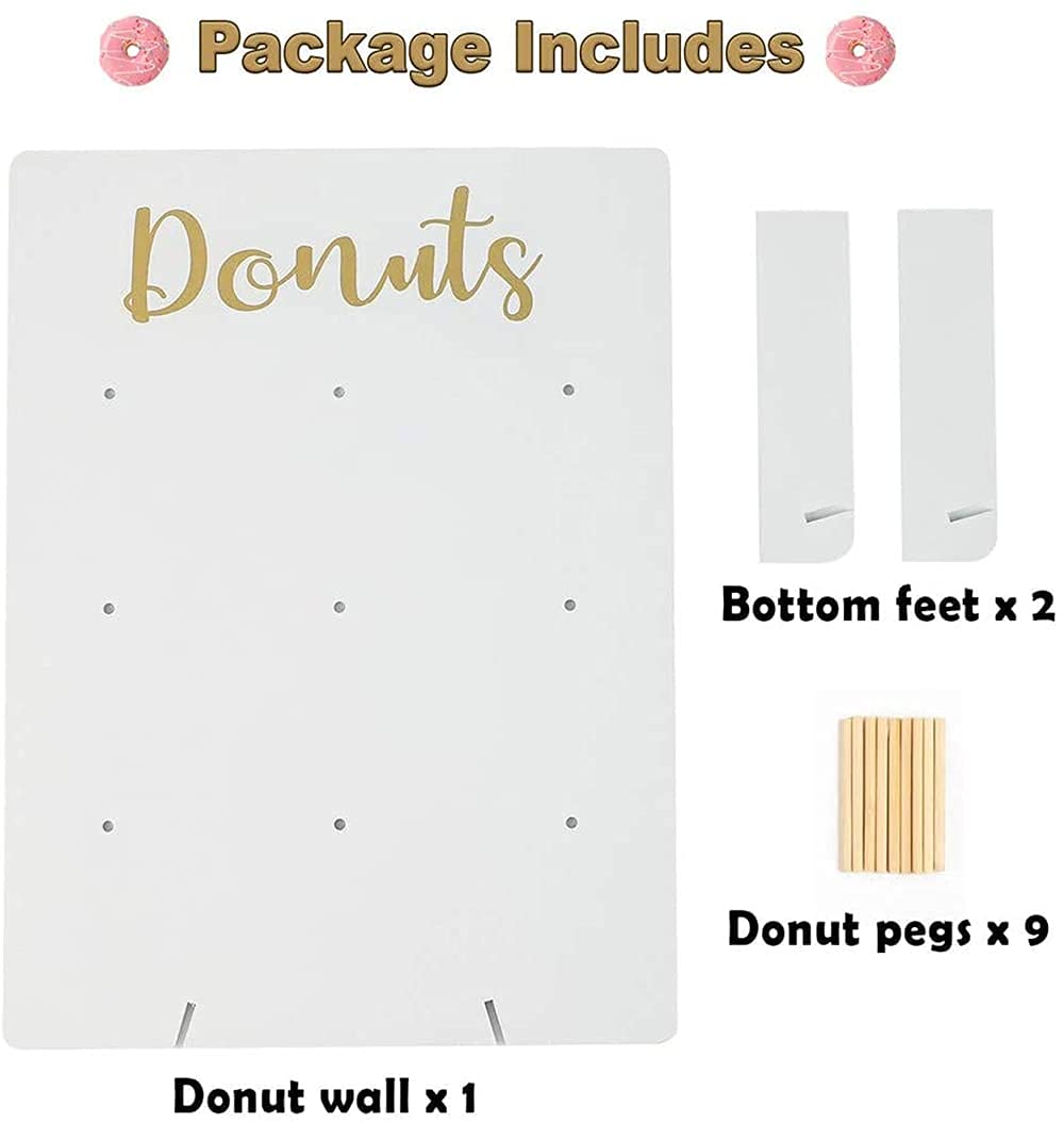 OWOYDOJ Donut Stand for Party, Donut Wall Holders for Table, Reusable Wood Doughnut Pegboard for Baby Showers, Bridal Shower, Birthday, Wedding, Holds 9 Doughnuts