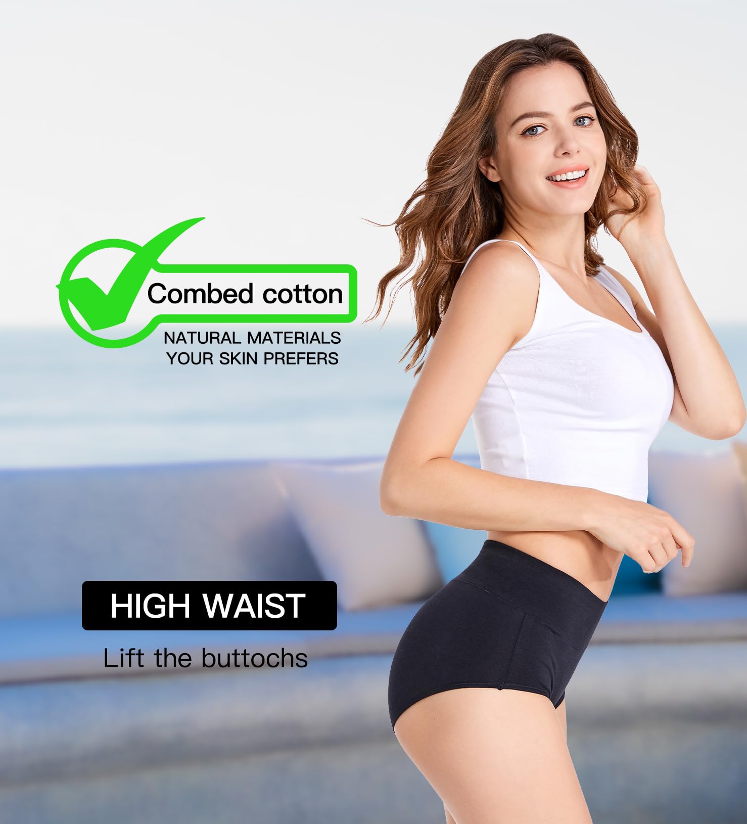 HAVVIS Women's Briefs Underwear Cotton High Waist Tummy Control Panties Rose Jacquard Ladies Panty Multipack (Briefs 03-5 Pack - 3black,2grey, Large)