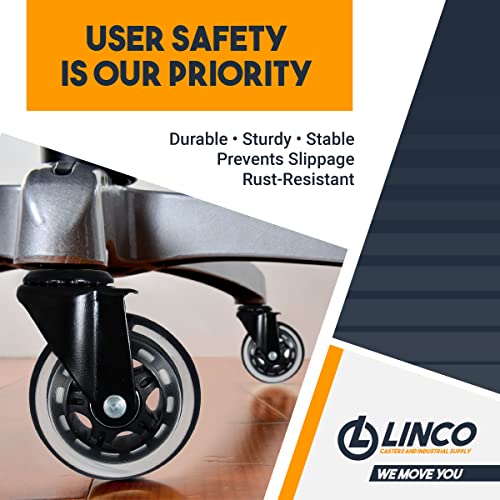 Linco 3β Heavy Duty Swivel Office Chair Wheels - Set of 5 Polyurethane Furniture Wheels with 11mm Stem Size - Replacement Wheels for Office Chair, Gaming Chairs - Capacity: 600 lbs
