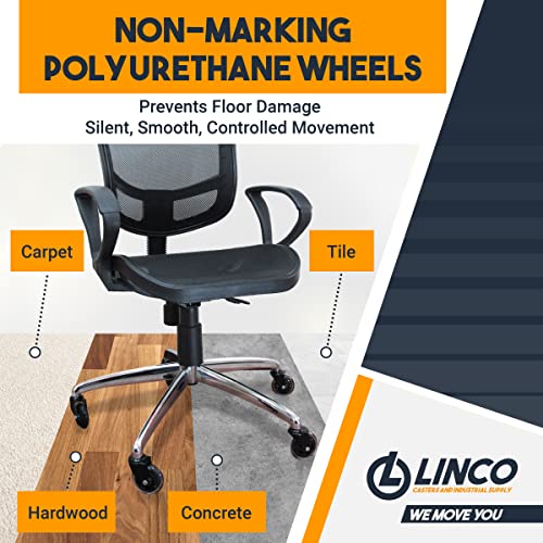 Linco 3β Heavy Duty Swivel Office Chair Wheels - Set of 5 Polyurethane Furniture Wheels with 11mm Stem Size - Replacement Wheels for Office Chair, Gaming Chairs - Capacity: 600 lbs
