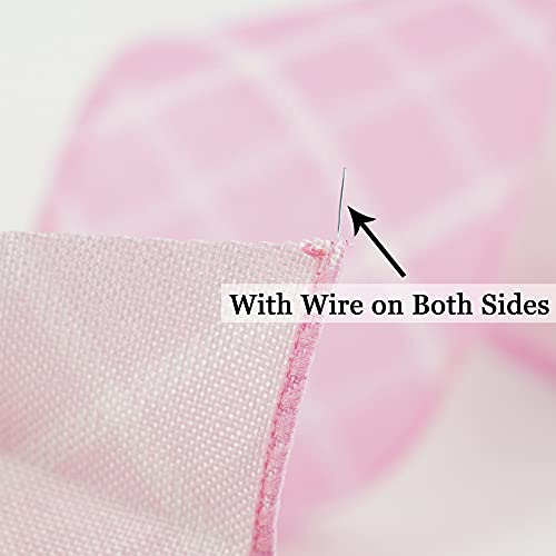 MEEDEE Pink Gingham Christmas Ribbon Wired Plaid Check 2.5 Inch X 10 Yards Burlap for Crafts Decoration Bows Making Flower Wreath Floral Bouquet Gift Wrapping