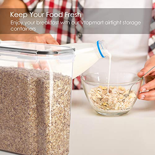 Vtopmart Cereal Storage Container Set, BPA Free Plastic Airtight Food Containers 84.5 fl oz for Cereal, Snacks and Sugar, 4 Piece Set Dispensers with 24 Chalkboard Labels, Black
