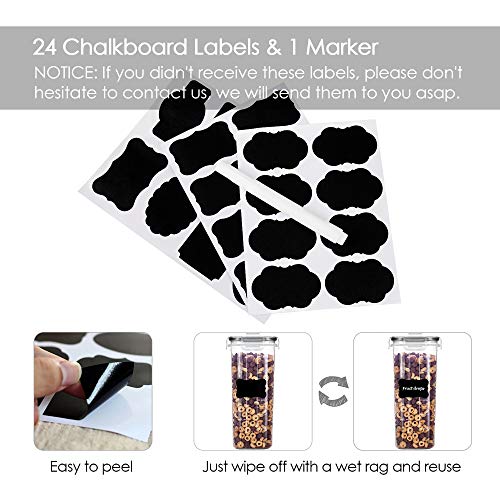Vtopmart Cereal Storage Container Set, BPA Free Plastic Airtight Food Containers 84.5 fl oz for Cereal, Snacks and Sugar, 4 Piece Set Dispensers with 24 Chalkboard Labels, Black
