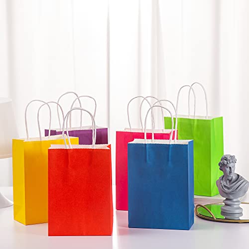 MIXMECY 24 Pack Bulk Party Favor Bags with Handle Small Medium Kraft Paper Cute Colored Gift Wrap Bags Assortment for Shopping Business Retail Goody