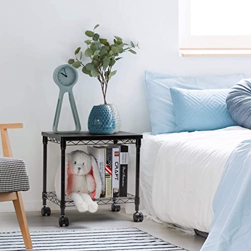 HUANUO Under Desk Printer Stand, 2 Tier Printer Cart for Storage, Mobile Printer Table with Swivel Wheels, Holds up to 100lbs, Perfect Desk Organizer Shelf for Home & Office, HNPS02