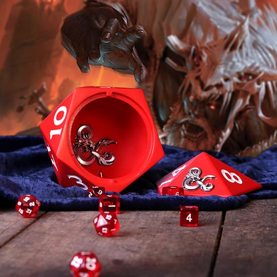 Nemesis Now Dungeons & Dragons D20 Dice Storage Box, 13.5cm, Resin, Red, Officially Licensed D&D Merchandise, D20 20 Sided Dice Box, Cast in The Finest Resin, Expertly Hand-Painted