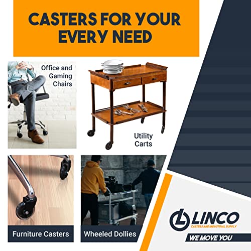 Linco 3β Heavy Duty Swivel Office Chair Wheels - Set of 5 Polyurethane Furniture Wheels with 11mm Stem Size - Replacement Wheels for Office Chair, Gaming Chairs - Capacity: 600 lbs