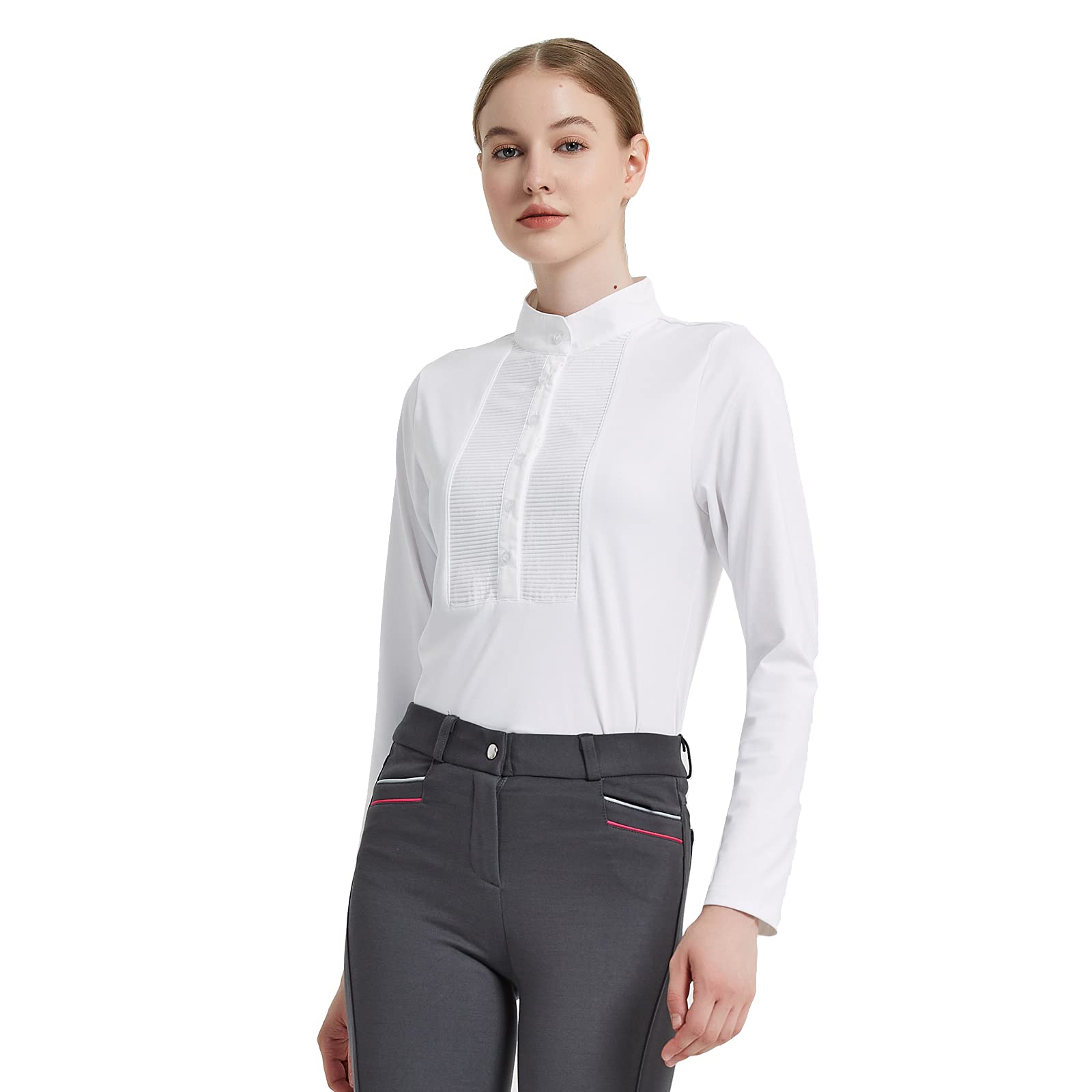 HR Farm Women Soft Show Shirt Long Sleeve Riding Shirt (White, Large, l)
