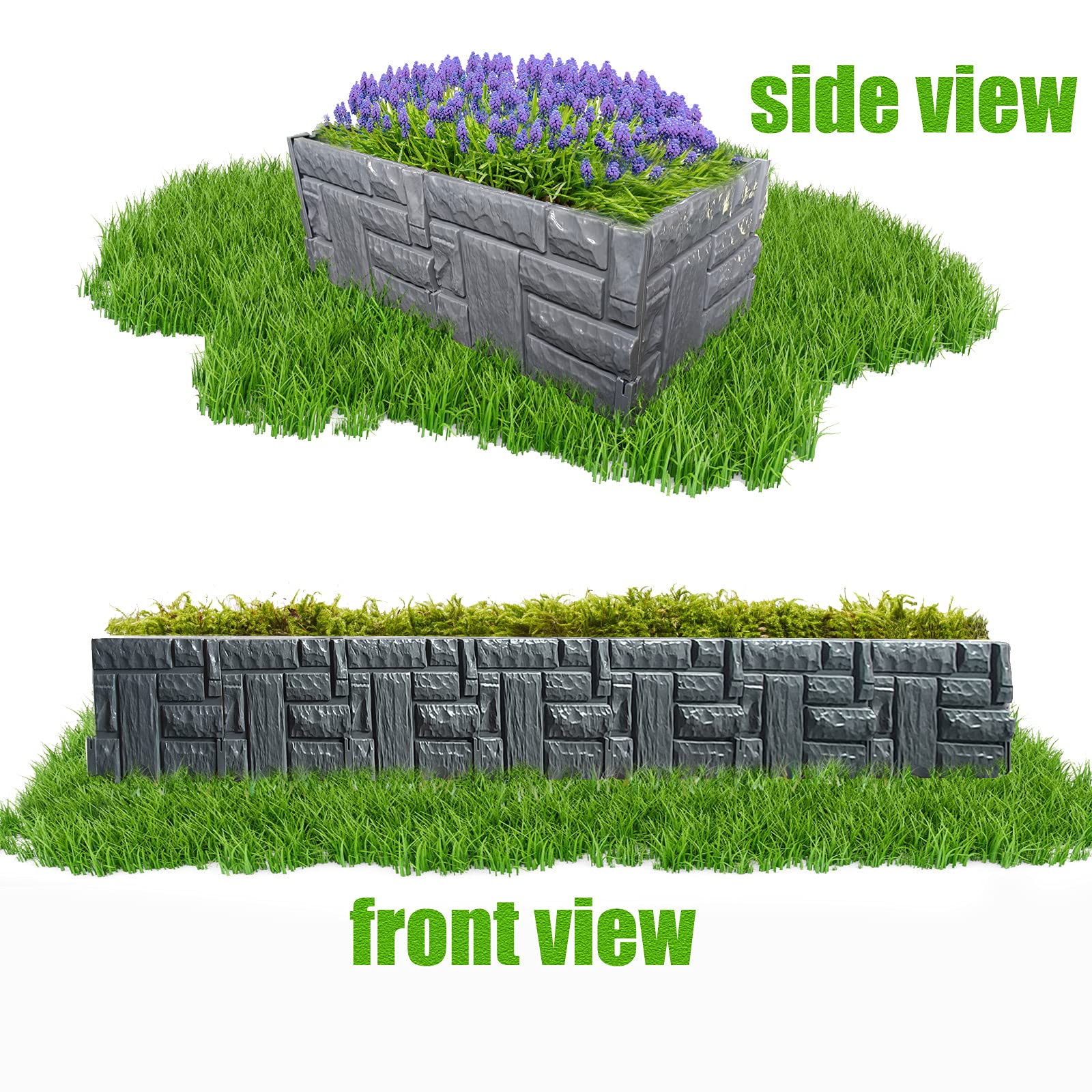 ELLASSAY Kaerott 6 Pack Garden Edging Set Plastic Fence Plant Border Imitation Stone Brick for DIY Decorative Patios Lawn Paths Landscape Walkways Flower Beds Border 10.2*9 inch Gray
