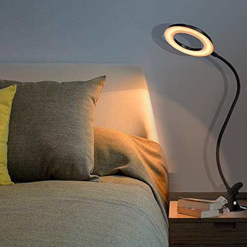 Cyezcor Clip on Light Reading Lights, 48 LED USB Book Clamp Light , with 3 Color Modes 5 Brightness ,Eye Protection Desk Lamp, 360 ° Flexible Gooseneck Bed Night Light