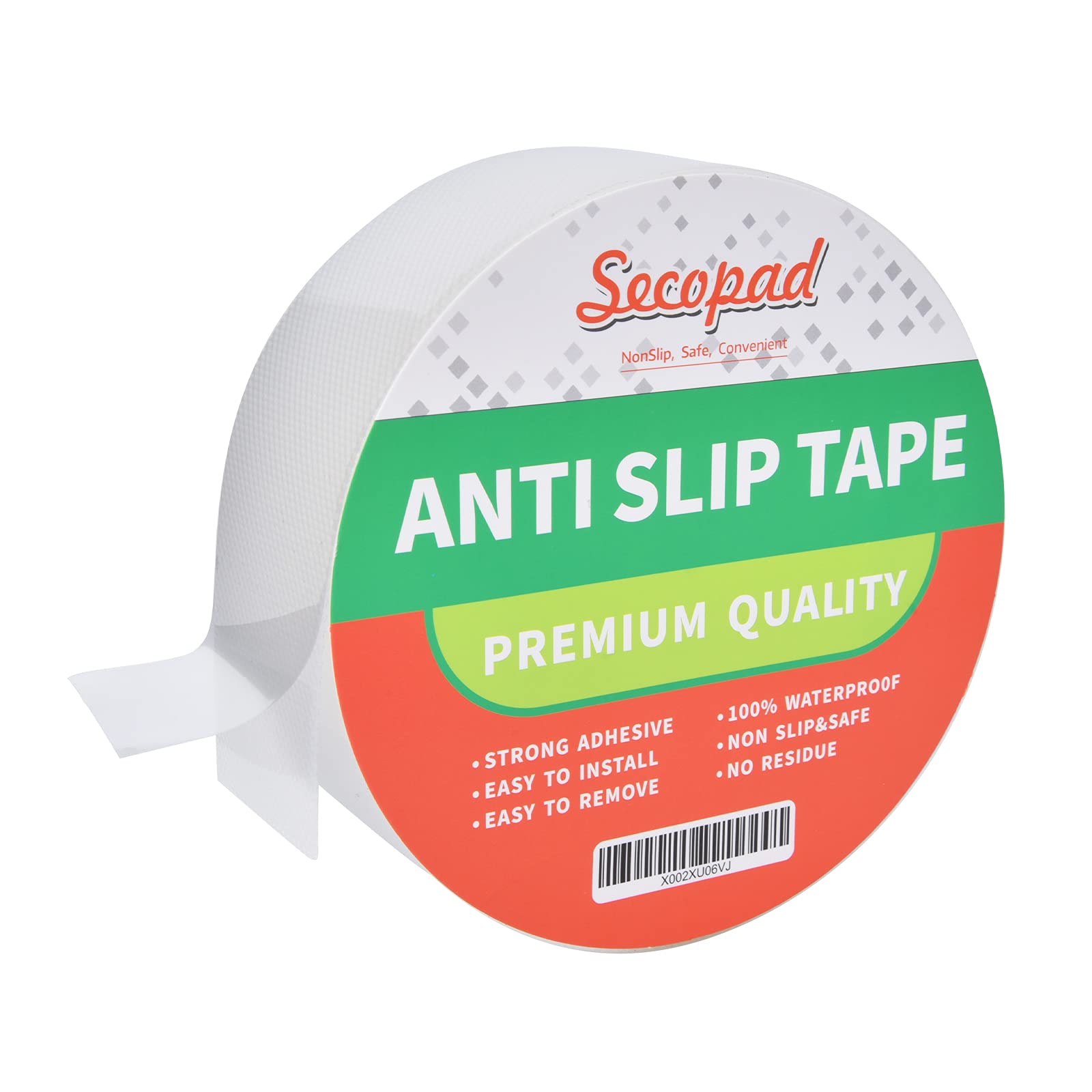 Secopad Anti Slip Tape, Clear Non-Slip Traction Grip Tape for Stairs, Bathtubs, Pools, Boats, 2In x 38Ft Transparent Waterproof Adhesive Staircase Step Treads, Soft, Comfortable for Bare Feet