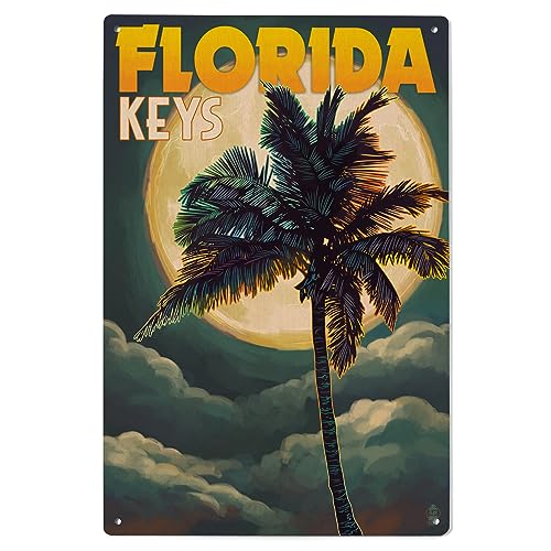 Lantern Press 6x9 Inch Wood Sign, Ready to Hang Wall Decor, Florida Keys, Palms and Moon