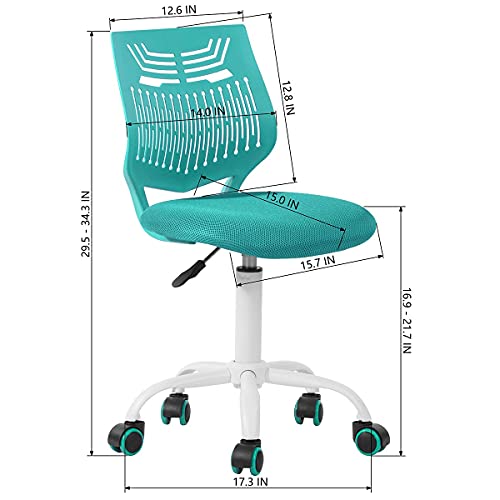 FurnitureR Writing Task Chair for Teens Boys Girls 360 Rolling Wheels Fabric Soft Pad Seat Breathable Backrest, Height Adjustable Liftup 29.5"-34.3",Turqoise