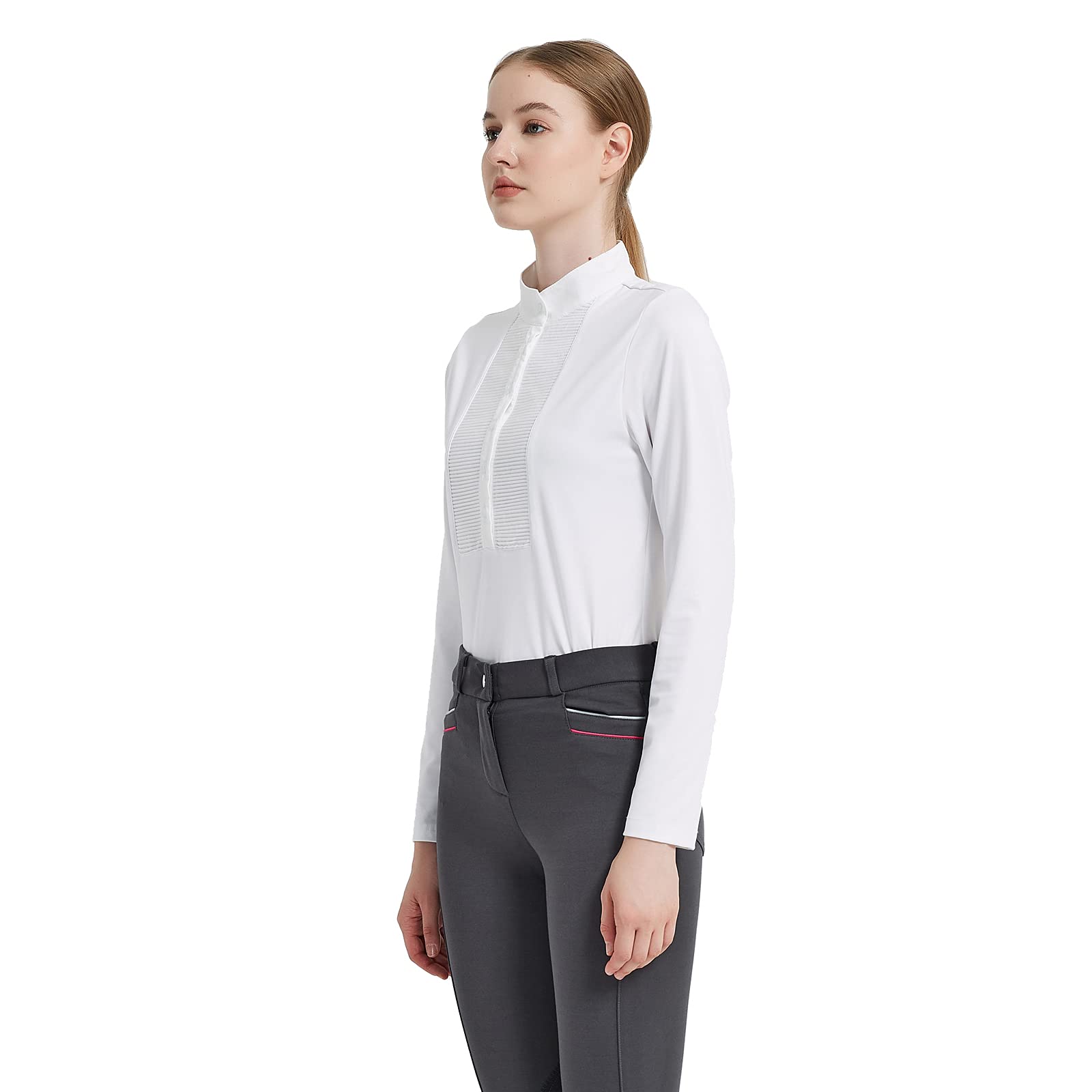 HR Farm Women Soft Show Shirt Long Sleeve Riding Shirt (White, Large, l)