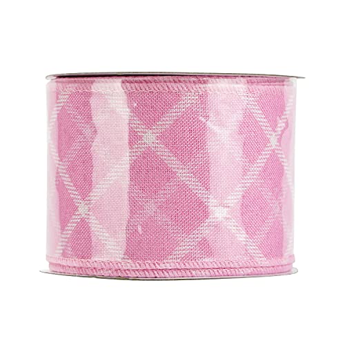 MEEDEE Pink Gingham Christmas Ribbon Wired Plaid Check 2.5 Inch X 10 Yards Burlap for Crafts Decoration Bows Making Flower Wreath Floral Bouquet Gift Wrapping