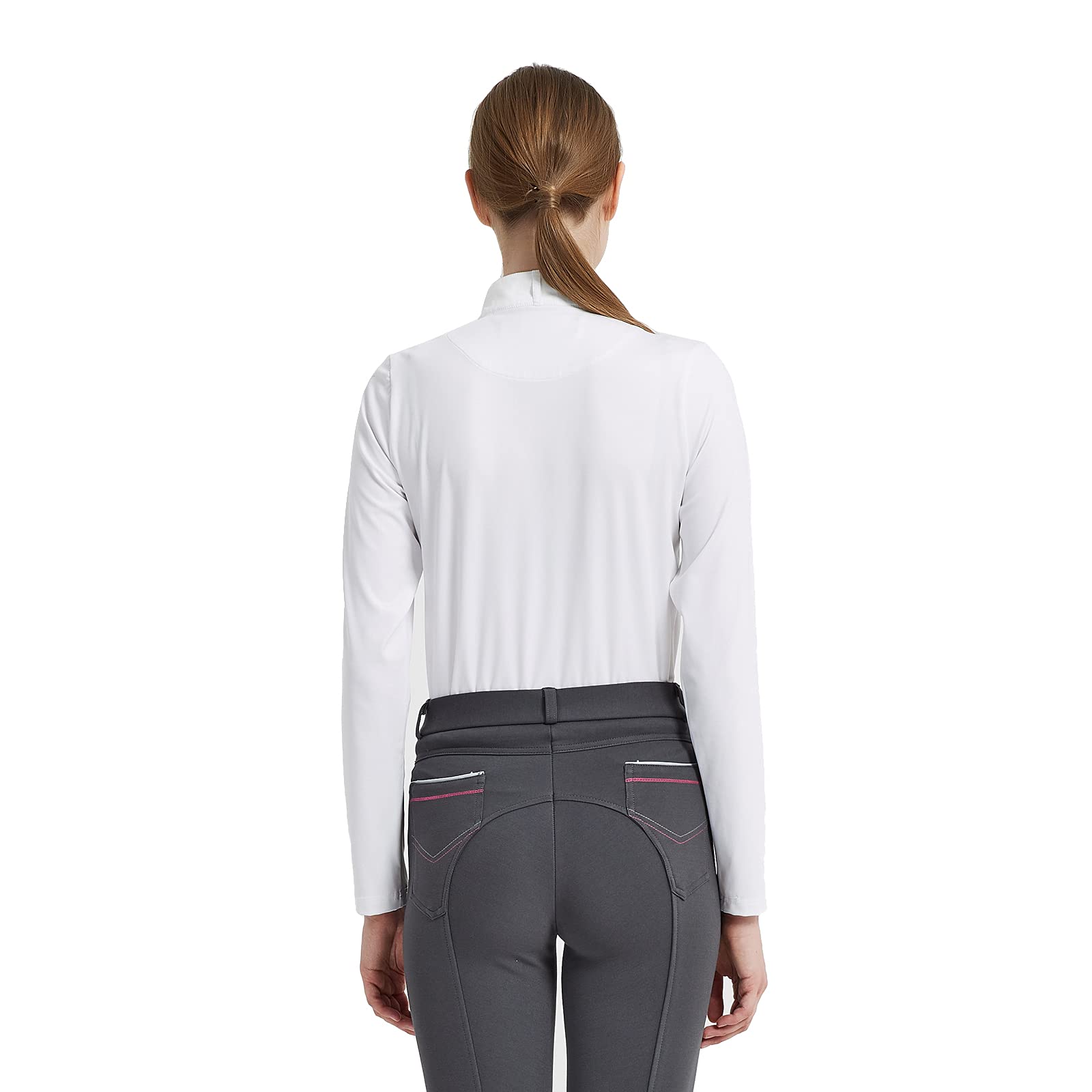 HR Farm Women Soft Show Shirt Long Sleeve Riding Shirt (White, Large, l)