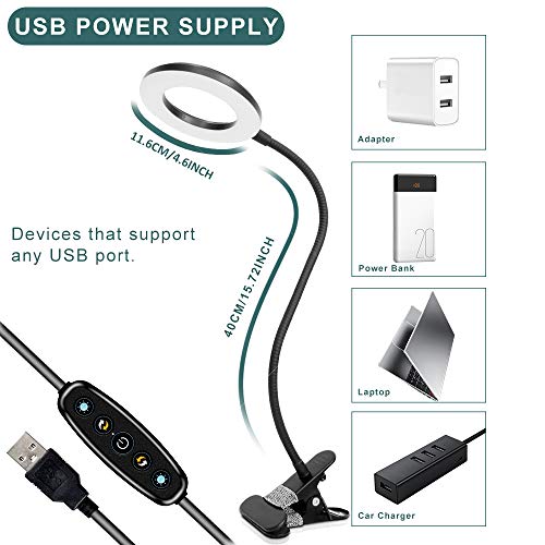 Cyezcor Clip on Light Reading Lights, 48 LED USB Book Clamp Light , with 3 Color Modes 5 Brightness ,Eye Protection Desk Lamp, 360 ° Flexible Gooseneck Bed Night Light