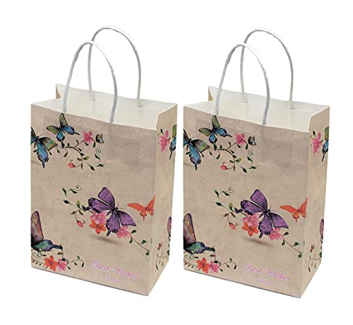 YYaaloa 20pcs Small Gift Bags Kraft Paper Bags with Handle Butterfly flower Party Favor Bags for Baby Shower Kids Birthday Wedding Xmas Party Supplies Restaurant takeouts, and Store Owners (20)