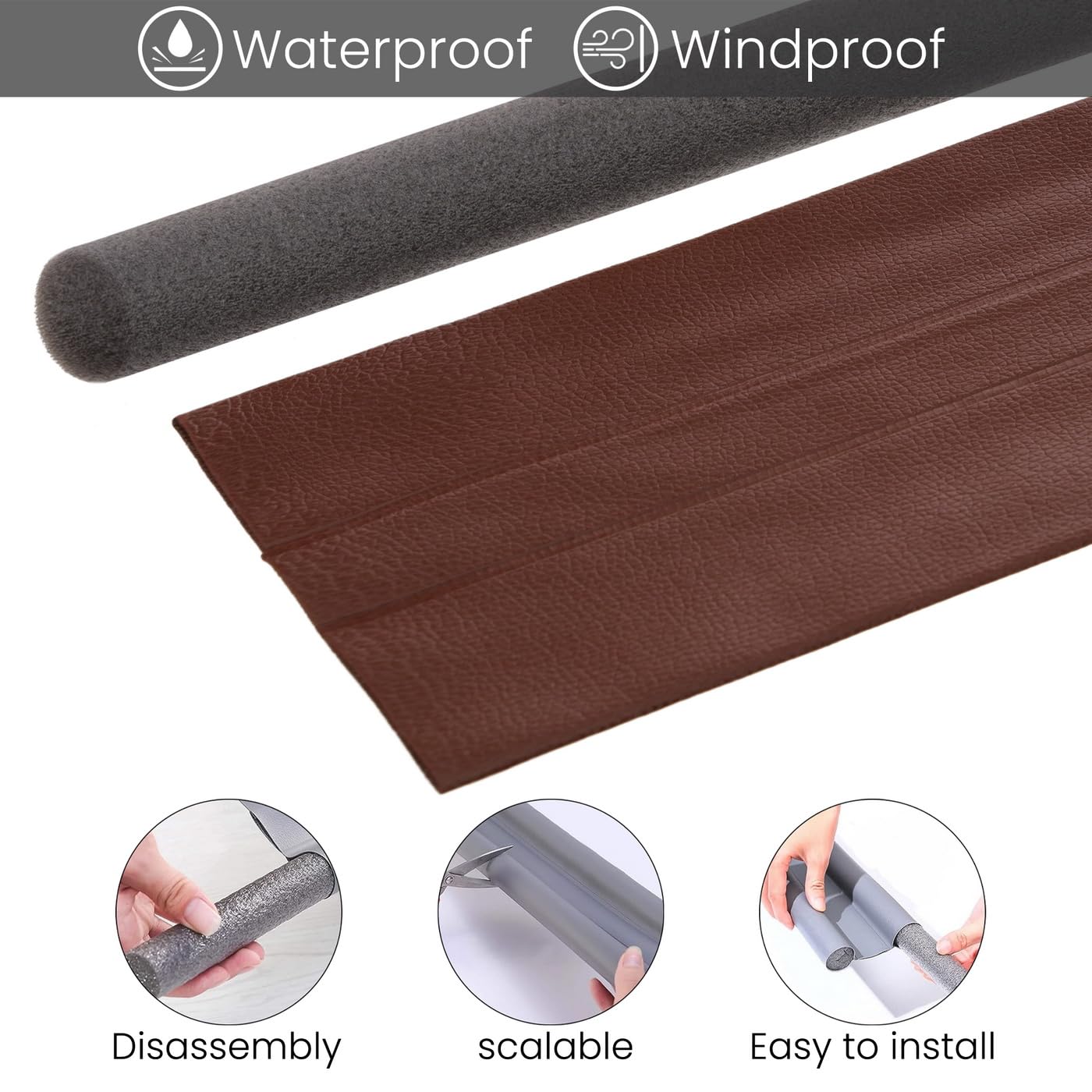 Kepfire Adjustable Under Door Draft Blocker 37 Inch for Double Doors - Noise Reducing & Dust Resistant Insulation Strip, Brown