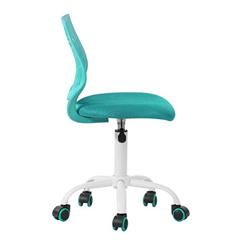 FurnitureR Writing Task Chair for Teens Boys Girls 360 Rolling Wheels Fabric Soft Pad Seat Breathable Backrest, Height Adjustable Liftup 29.5"-34.3",Turqoise