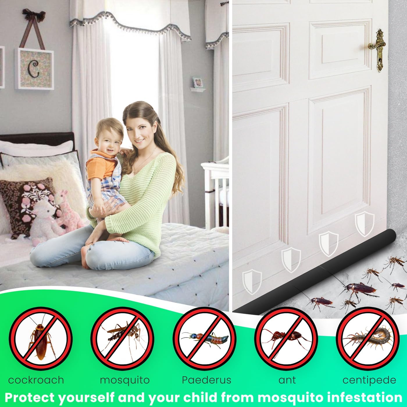 Kepfire Adjustable Under Door Draft Blocker 37 Inch for Double Doors - Noise Reducing & Dust Resistant Insulation Strip, Brown