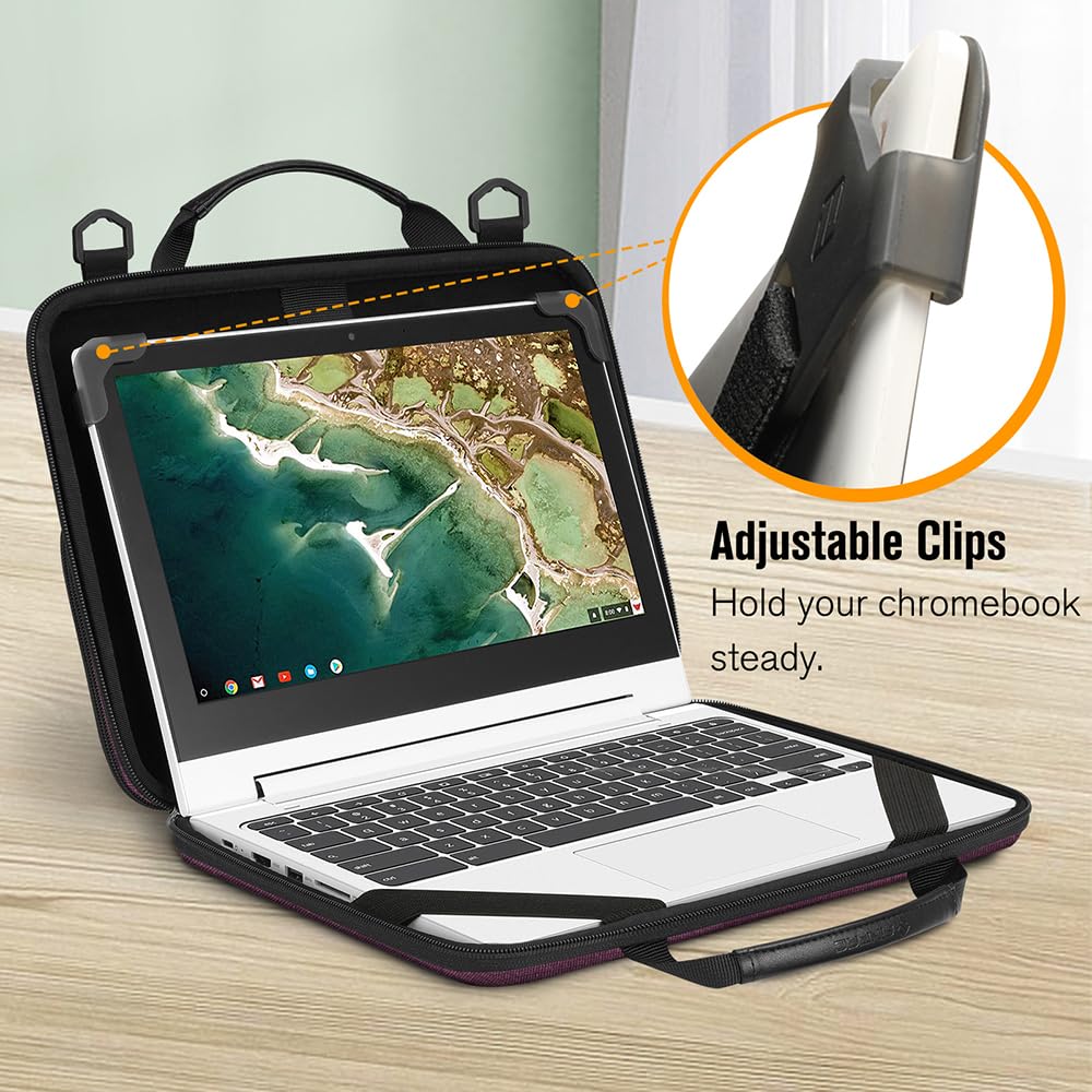 FINPAC 11-11.6 Inch Chromebook Sleeve Case - Protective Briefcase Shoulder Bag with Accessory Pouch for Up to 11.6" Laptop Notebook Ultrabook, Purple