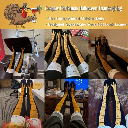 FITTEE Novelty Funny Crazy Chicken Feet Socks Knee-High Turkey Socks Funny Gifts (Yellow, Medium)