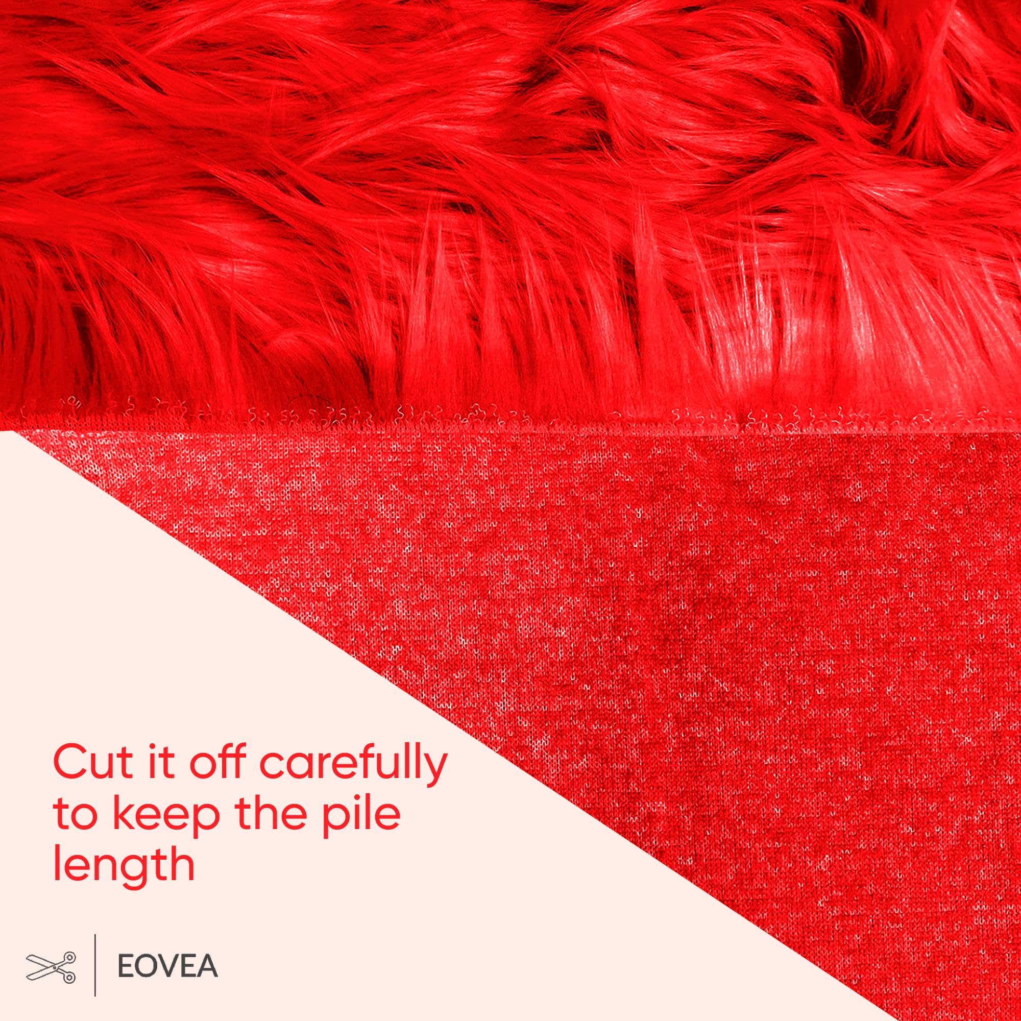 EOVEA Shaggy Faux Fur Fabric by The Yard - 36" X 60" Inch Wide - Fluffy Fur Fabric- Plush Furry Materials - Fuzzy Craft Supply for DIY, Halloween, Upholstery, Costume, Sewing(Red, One Yard)
