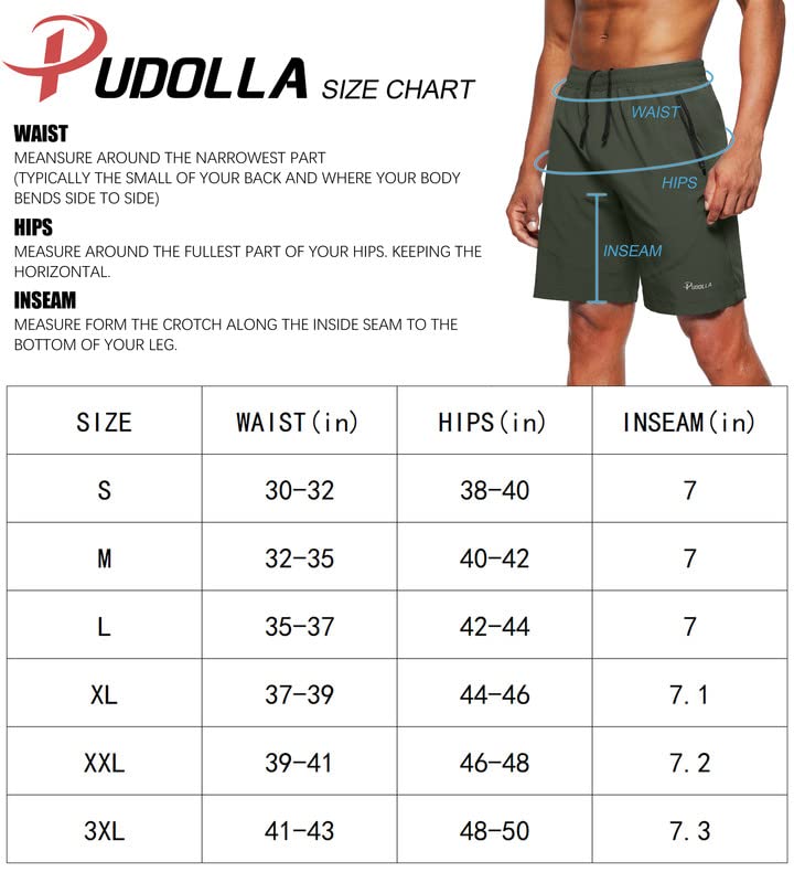 Pudolla Men's Workout Running Shorts Lightweight Gym Athletic Shorts for Men with Zipper Pockets (Navy Blue Large)