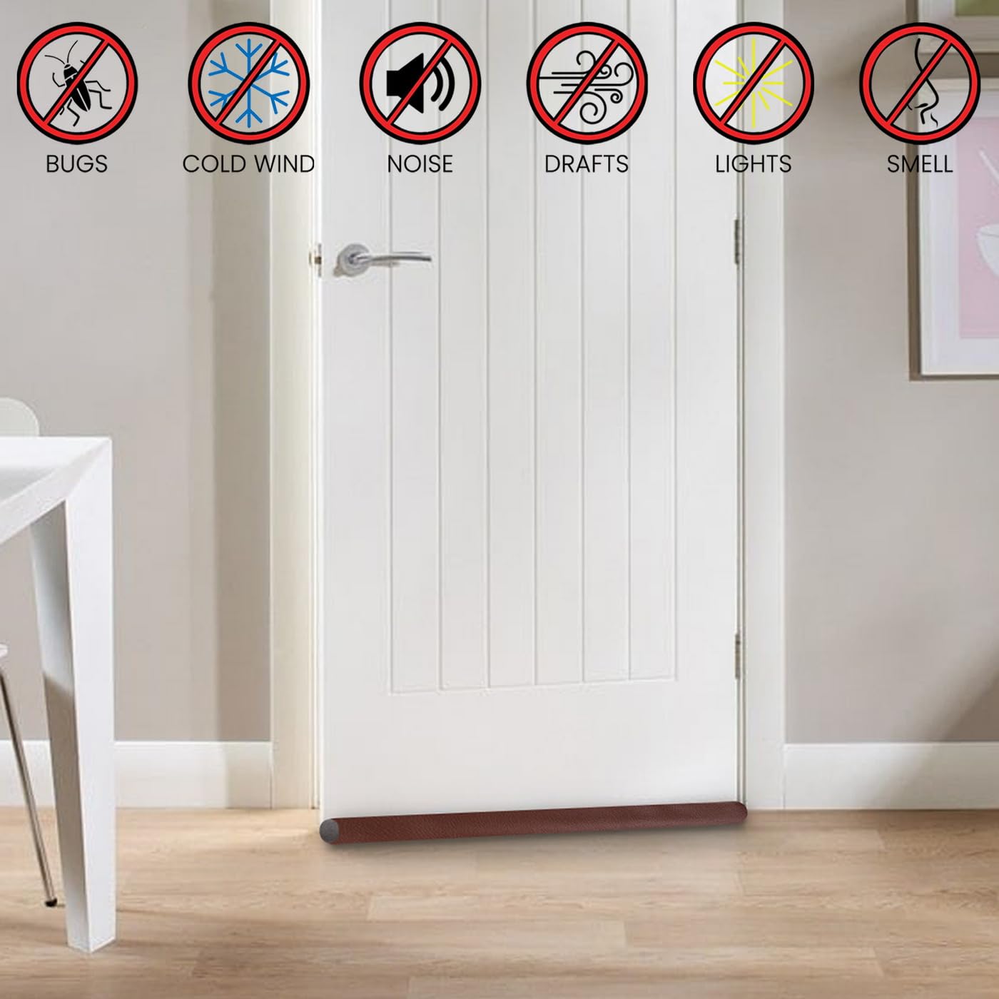 Kepfire Adjustable Under Door Draft Blocker 37 Inch for Double Doors - Noise Reducing & Dust Resistant Insulation Strip, Brown