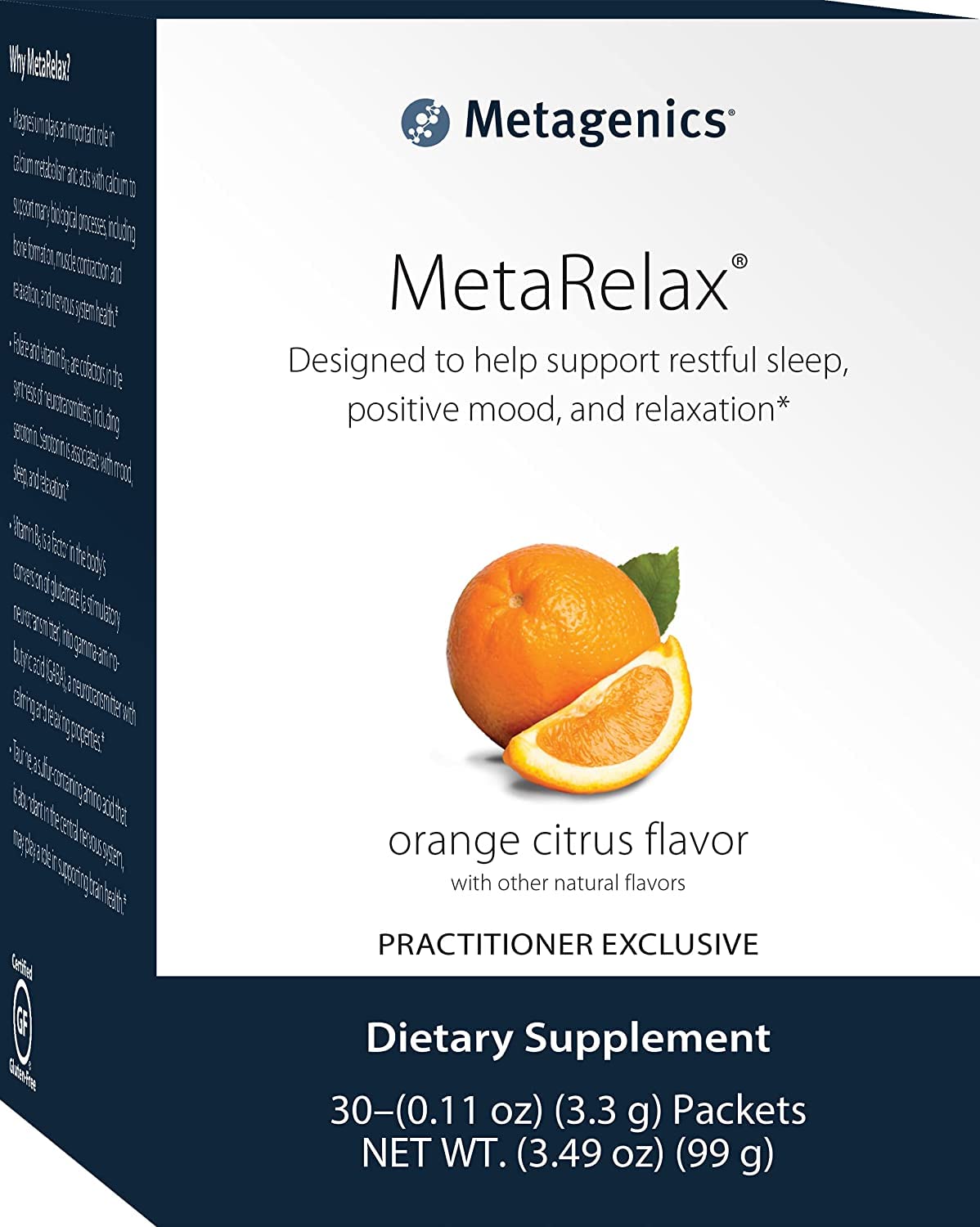 Metagenics MetaRelax Magnesium Powder Blend to Help Promote Restful Sleep, Positive Mood, and Relaxation - Orange Citrus Flavor, 30 Servings