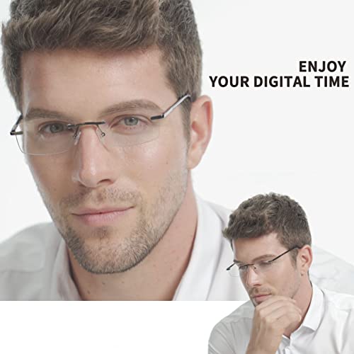 JJWELL 3 Pack Reading Glasses for Men Blue Light Blocking, Lightweight Rimless Metal Mens Eyeglasses Readers, Anti Eyestrain/Dryness/Computer Glare/UV 400, Spring Hinge Eyeglasses(175 Strength)