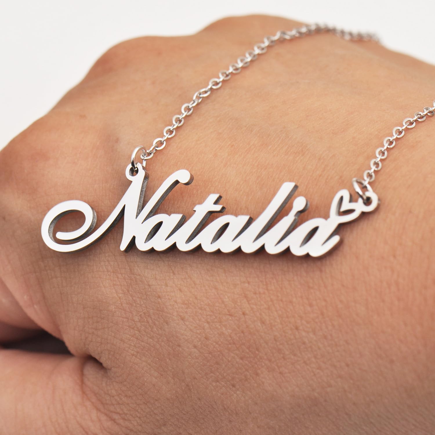 Aoloshow Stainless Steel Silver Lacey Heart Name Necklace Charm Pendant Jewelry for Mom Best Friends