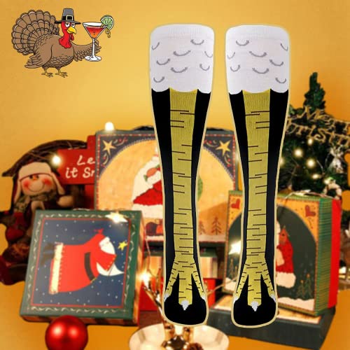 FITTEE Novelty Funny Crazy Chicken Feet Socks Knee-High Turkey Socks Funny Gifts (Yellow, Medium)