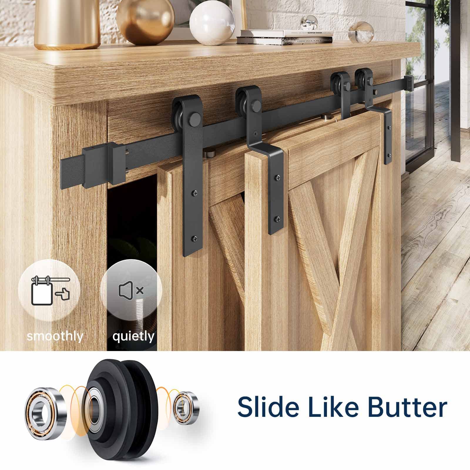 EaseLife 3 FT Mini Cabinet Bypass Double Sliding Barn Door Hardware Track Kit,Easy Install,Slide Smoothly Quietly,Apply for Storage Window TV Stand and Other Shielding (No Cabinet)