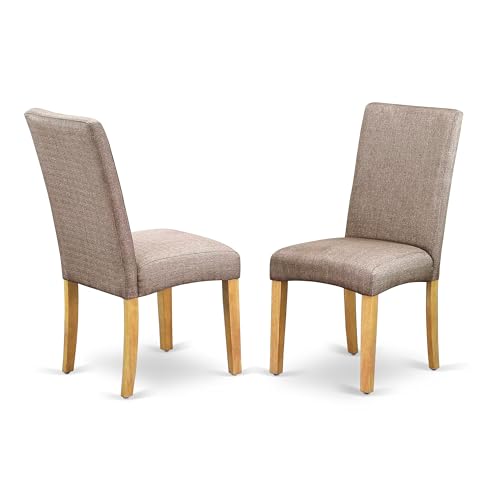 East West Furniture DMDR3-OAK-16 3 Piece Dining Room Table Set Contains a Round Kitchen Table with Dropleaf and 2 Dark Khaki Linen Fabric Parson Dining Chairs, 42x42 Inch, Oak