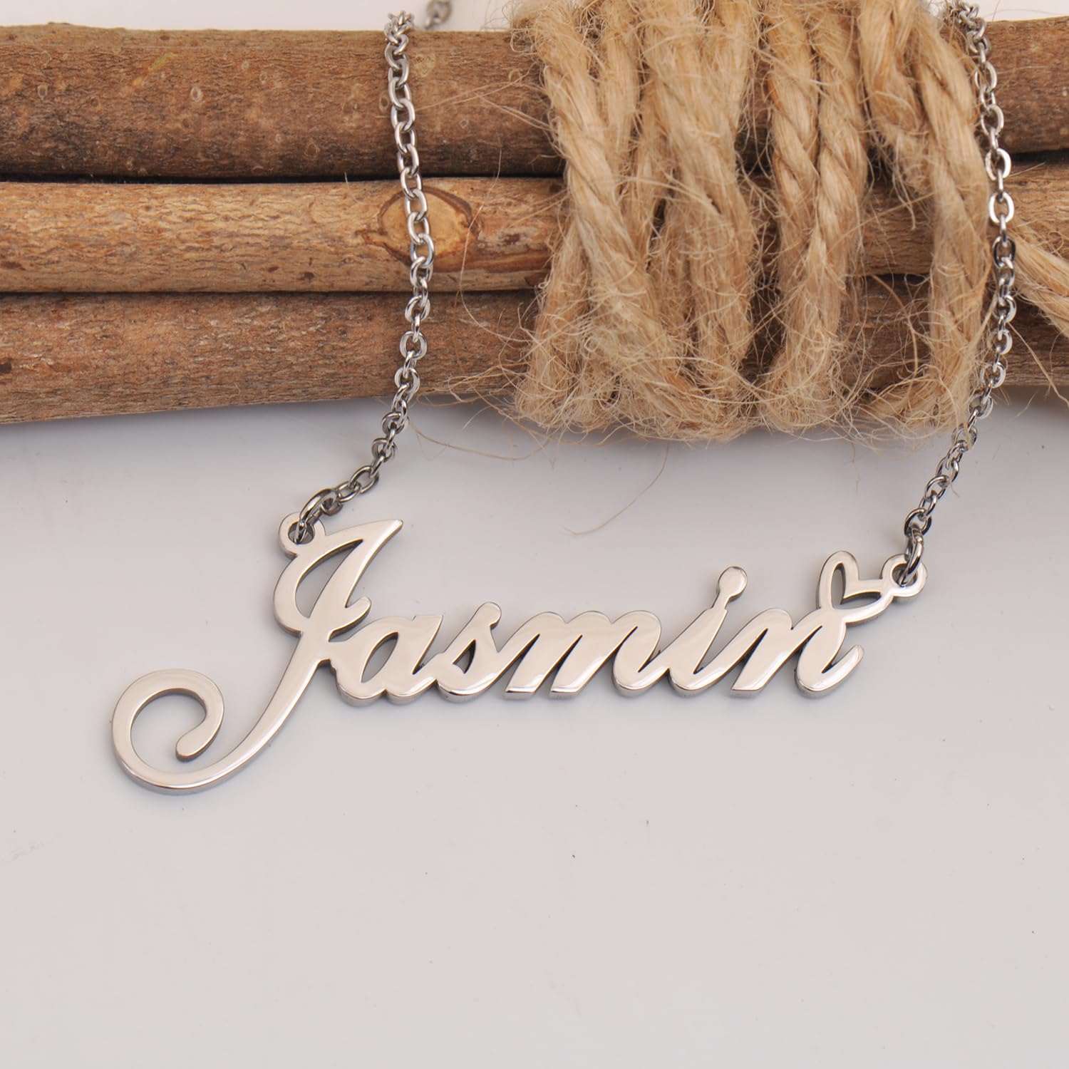 Aoloshow Stainless Steel Silver Lacey Heart Name Necklace Charm Pendant Jewelry for Mom Best Friends