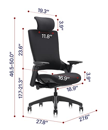 CLATINA Ergonomic High Swivel Executive Chair with Adjustable Height Head 3D Arm Rest Lumbar Support and Upholstered Back for Home Office Black