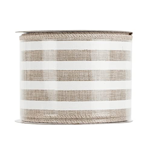 HUIHUANG Striped Burlap Ribbon Wired Grey White Stripe Rustic Wired Edge Ribbon 2.5 Inch X 10 Yards Grey Stripe Ribbon for Wreaths Crafts Gift Wrapping Decoration Basket Bows Holiday Home Decoration