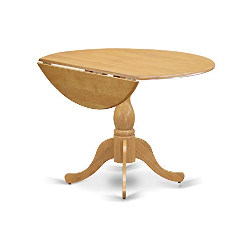 East West Furniture DMDR3-OAK-16 3 Piece Dining Room Table Set Contains a Round Kitchen Table with Dropleaf and 2 Dark Khaki Linen Fabric Parson Dining Chairs, 42x42 Inch, Oak